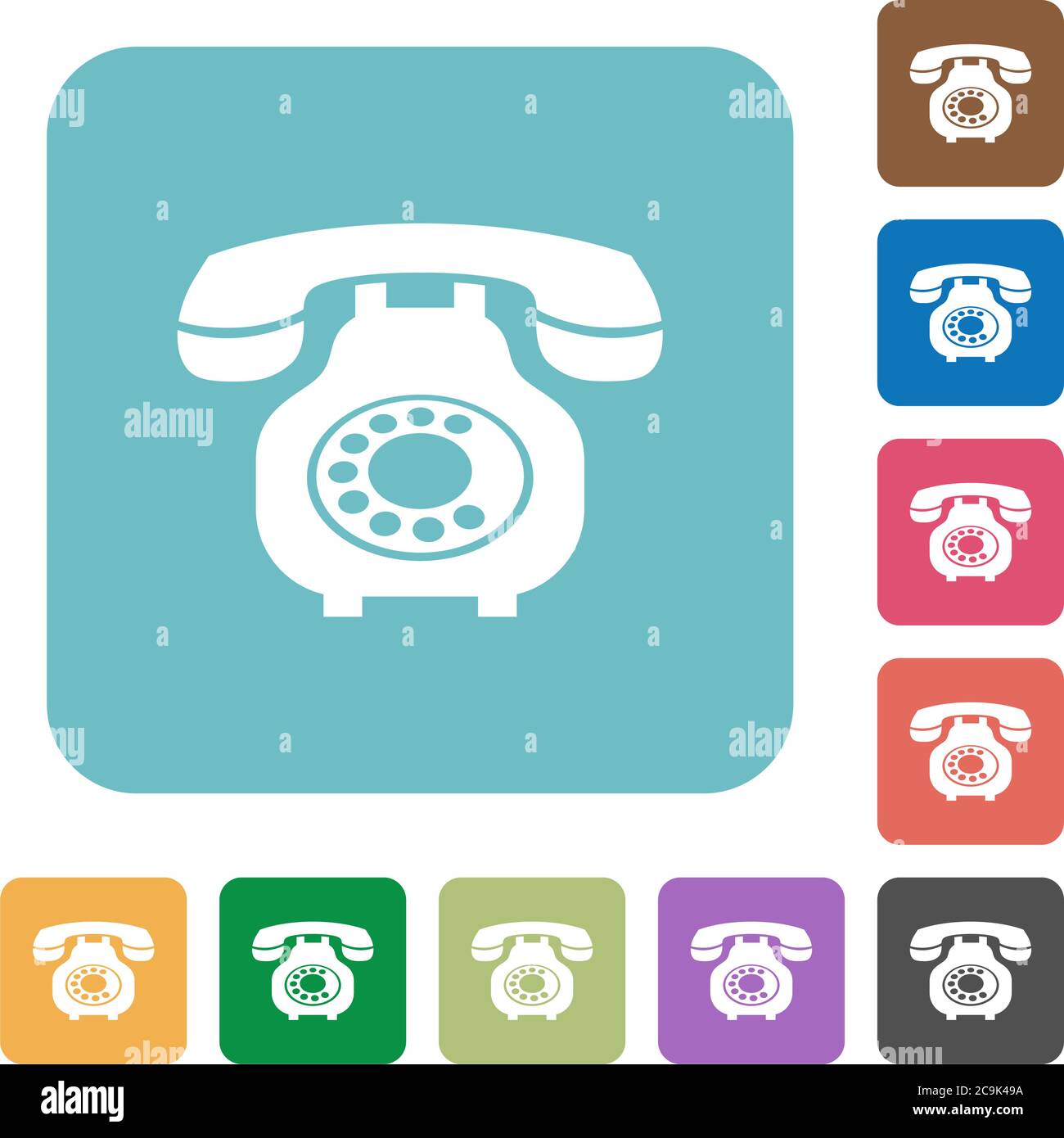 Vintage retro telephone white flat icons on color rounded square ...