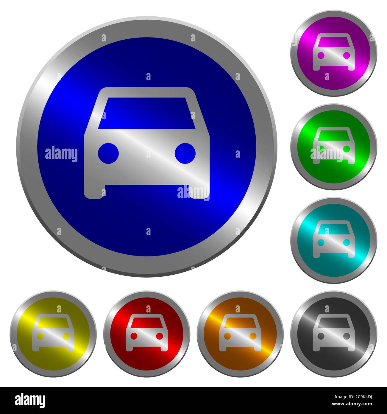 Car icons on round luminous coin-like color steel buttons Stock Vector ...