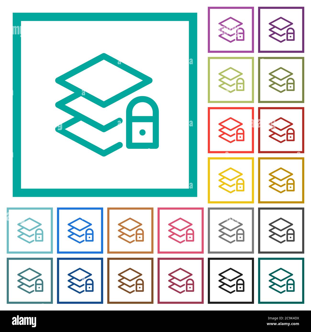 Locked Layers Flat Color Icons With Quadrant Frames On White Background Stock Vector Image And Art