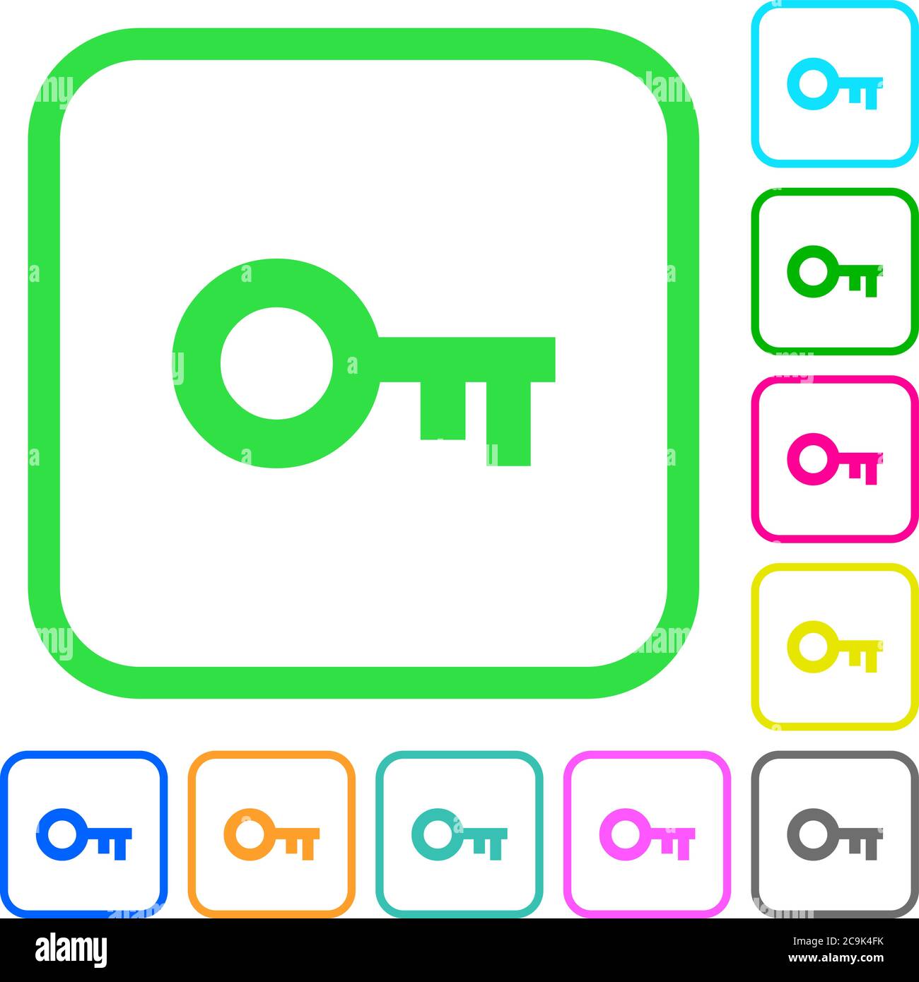 Old key vivid colored flat icons in curved borders on white background ...