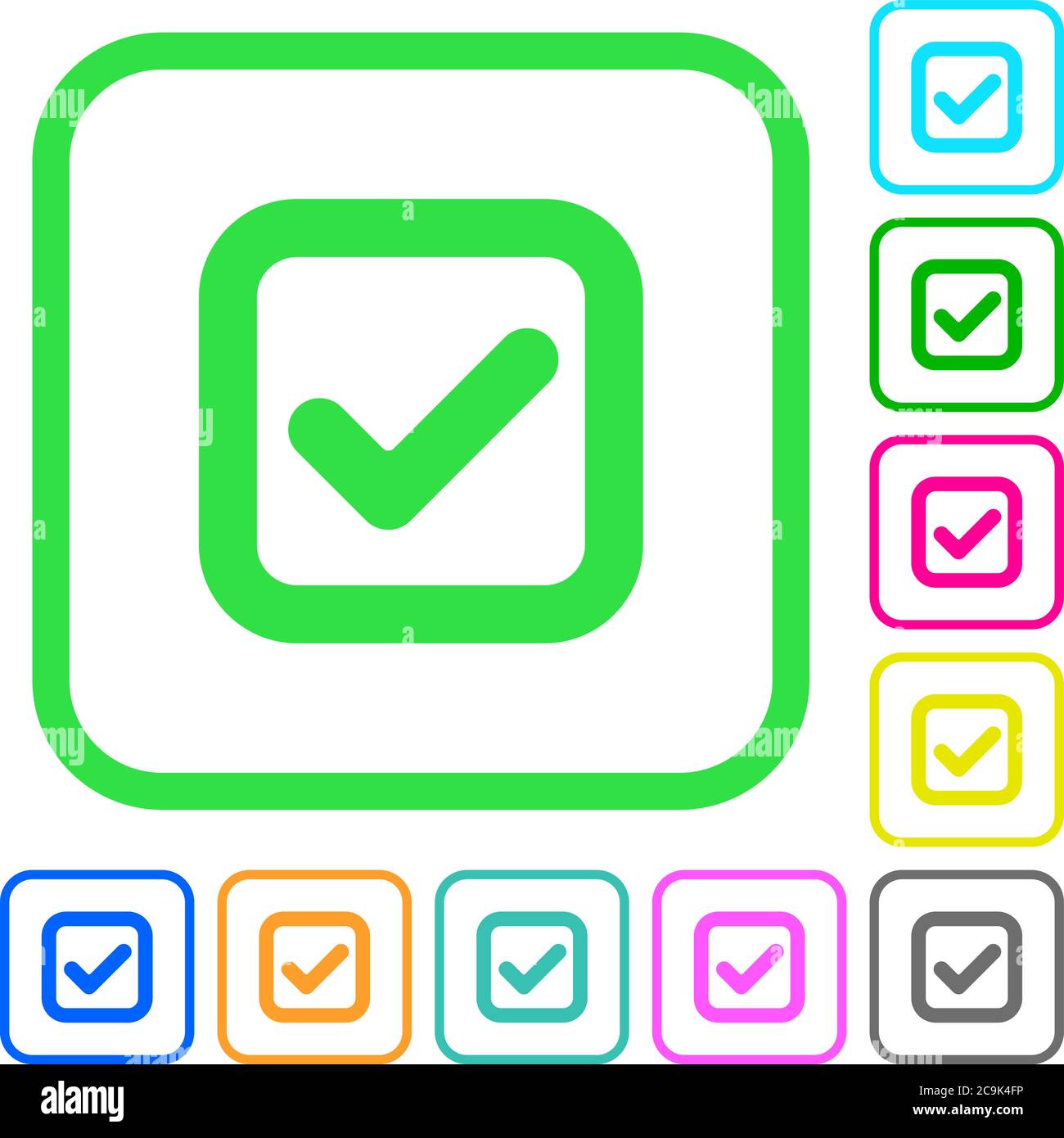 Checkbox vivid colored flat icons in curved borders on white background ...