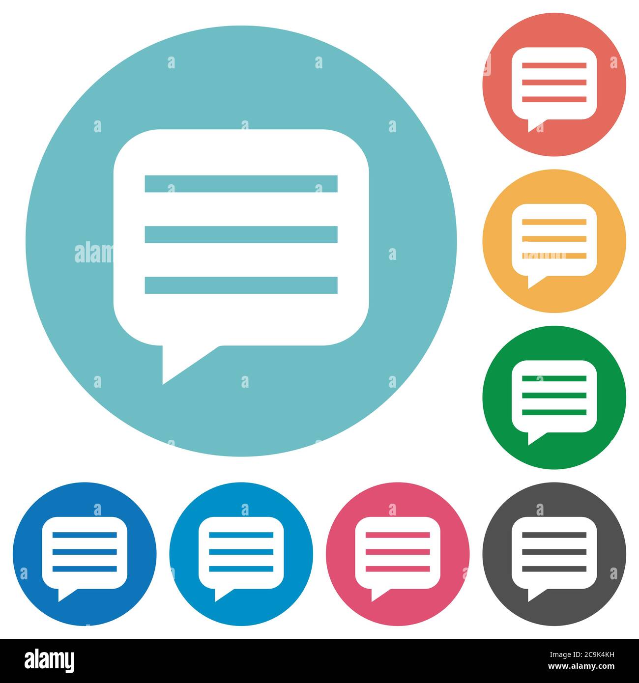 Message box with rows flat white icons on round color backgrounds Stock ...