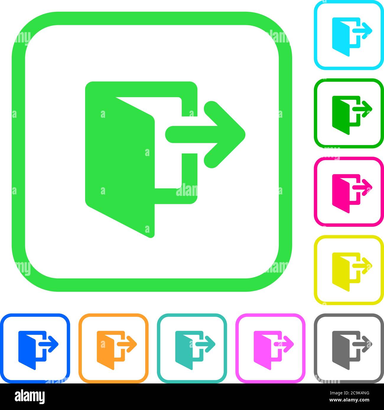 Exit vivid colored flat icons in curved borders on white background ...