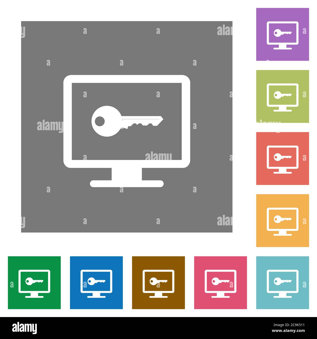 Secure desktop flat icons on simple color square backgrounds Stock ...