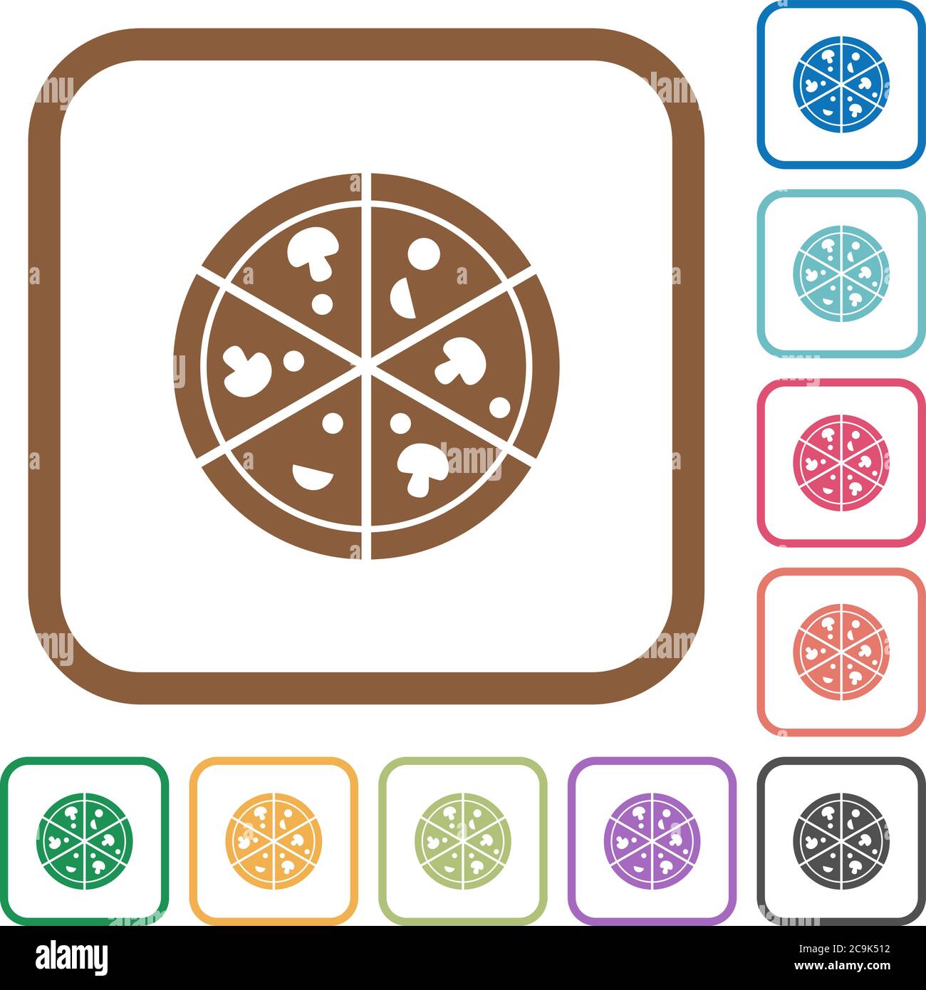 Pizza simple icons in color rounded square frames on white background Stock Vector Image & Art ...