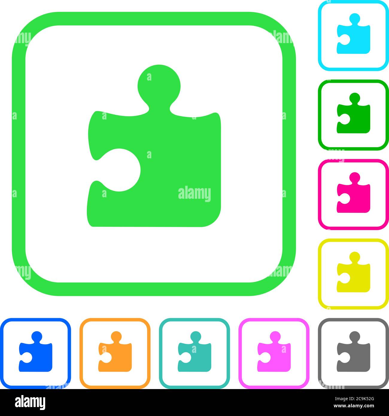 Puzzle vivid colored flat icons in curved borders on white background ...