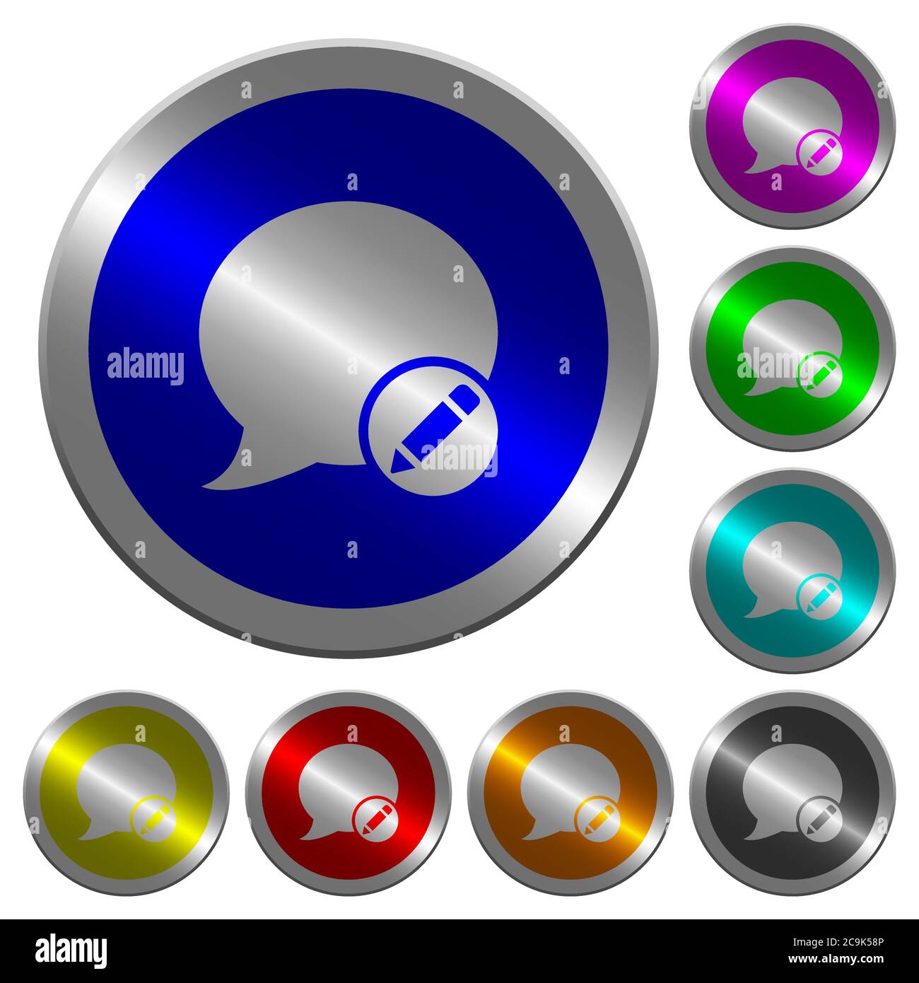 Moderate blog comment icons on round luminous coin-like color steel ...