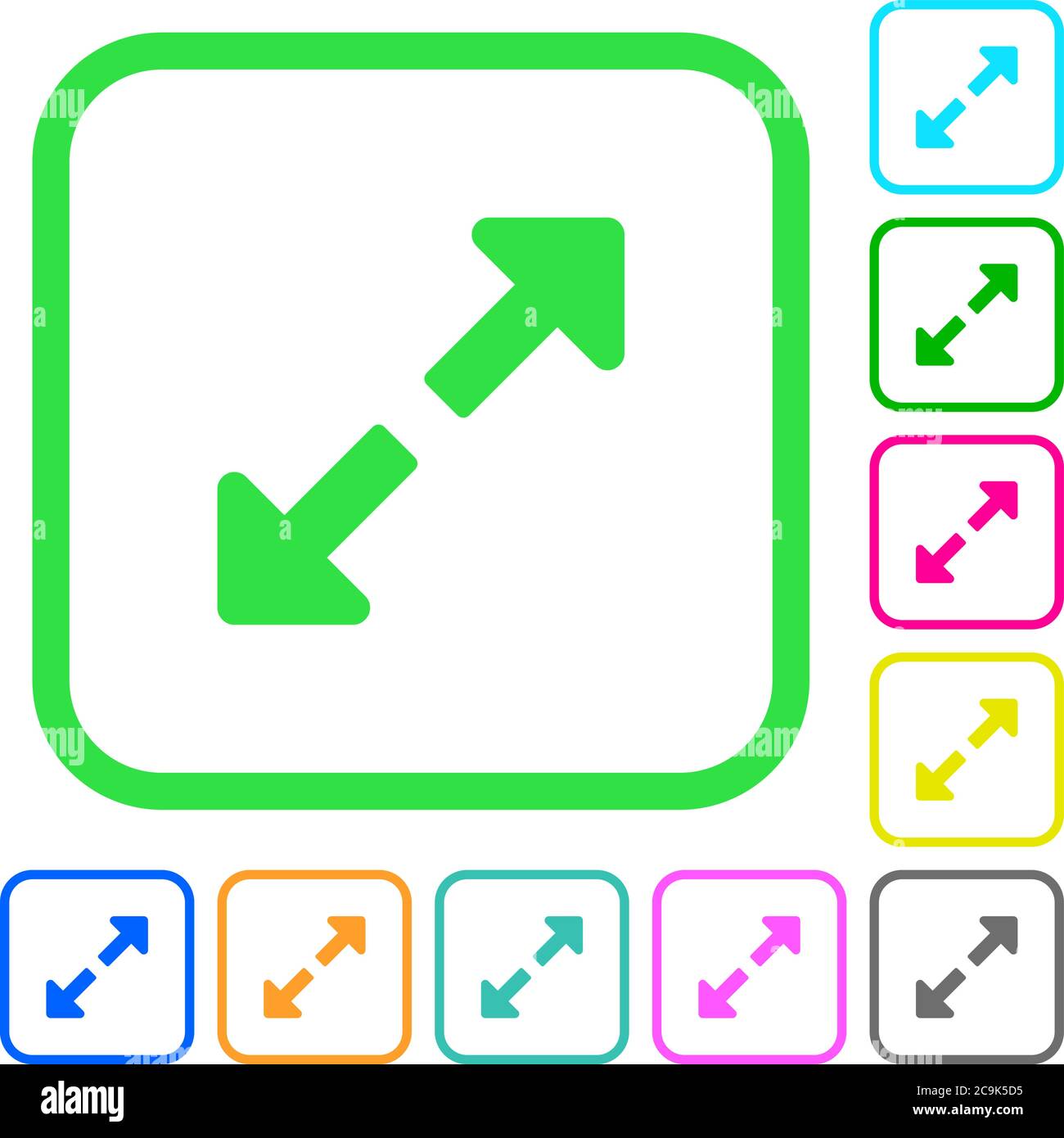 Resize full vivid colored flat icons in curved borders on white ...