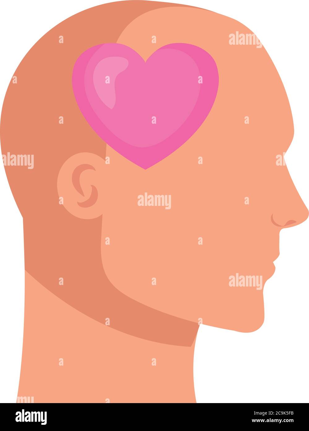 silhouette of head human profile with heart, on white background Stock ...