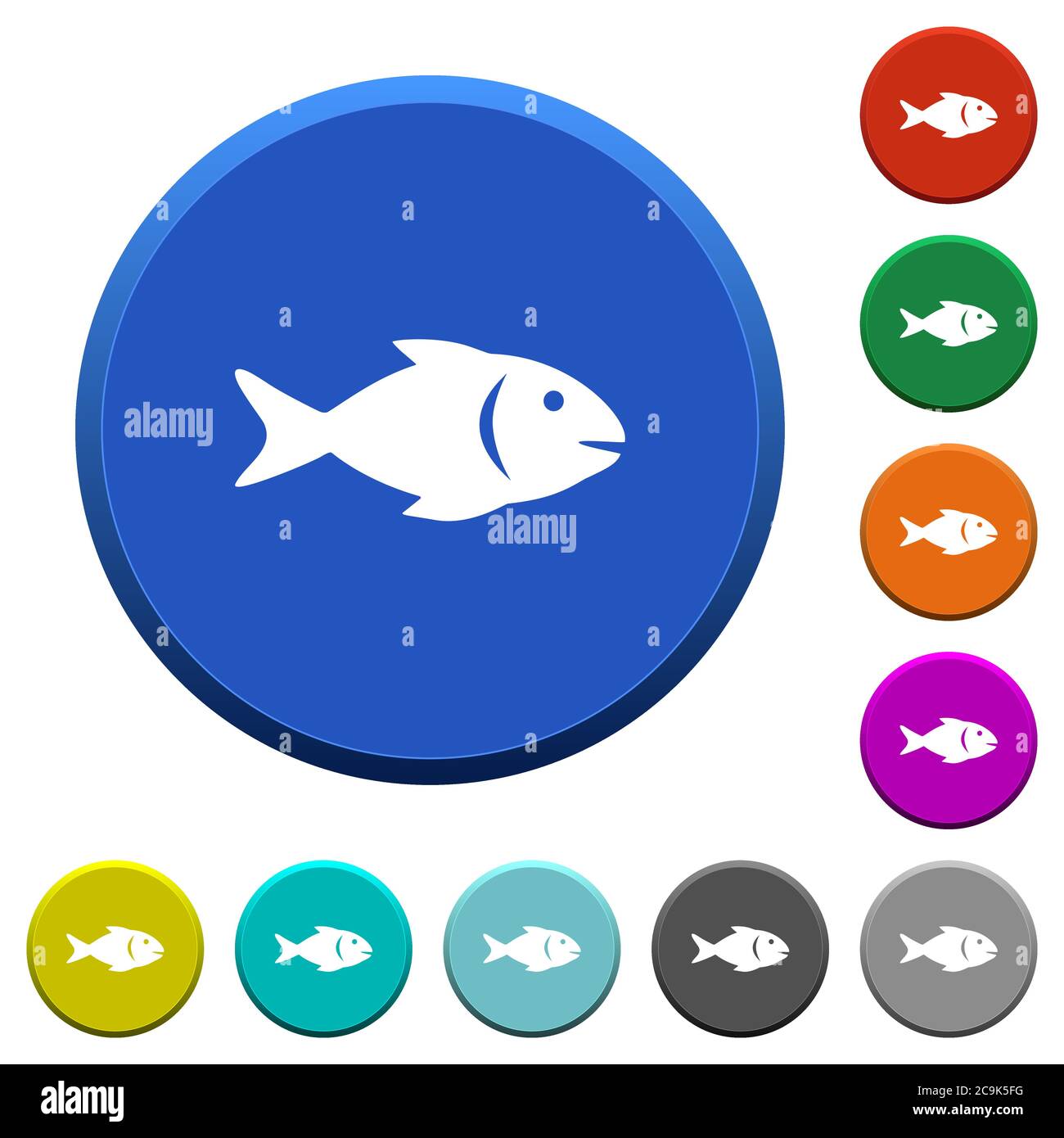 Fish round color beveled buttons with smooth surfaces and flat white ...