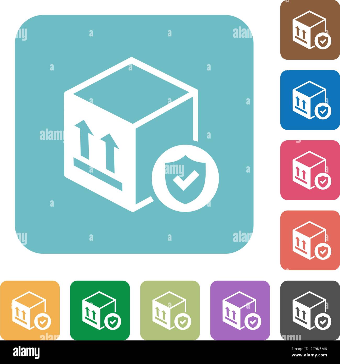 Safe package delivery white flat icons on color rounded square ...