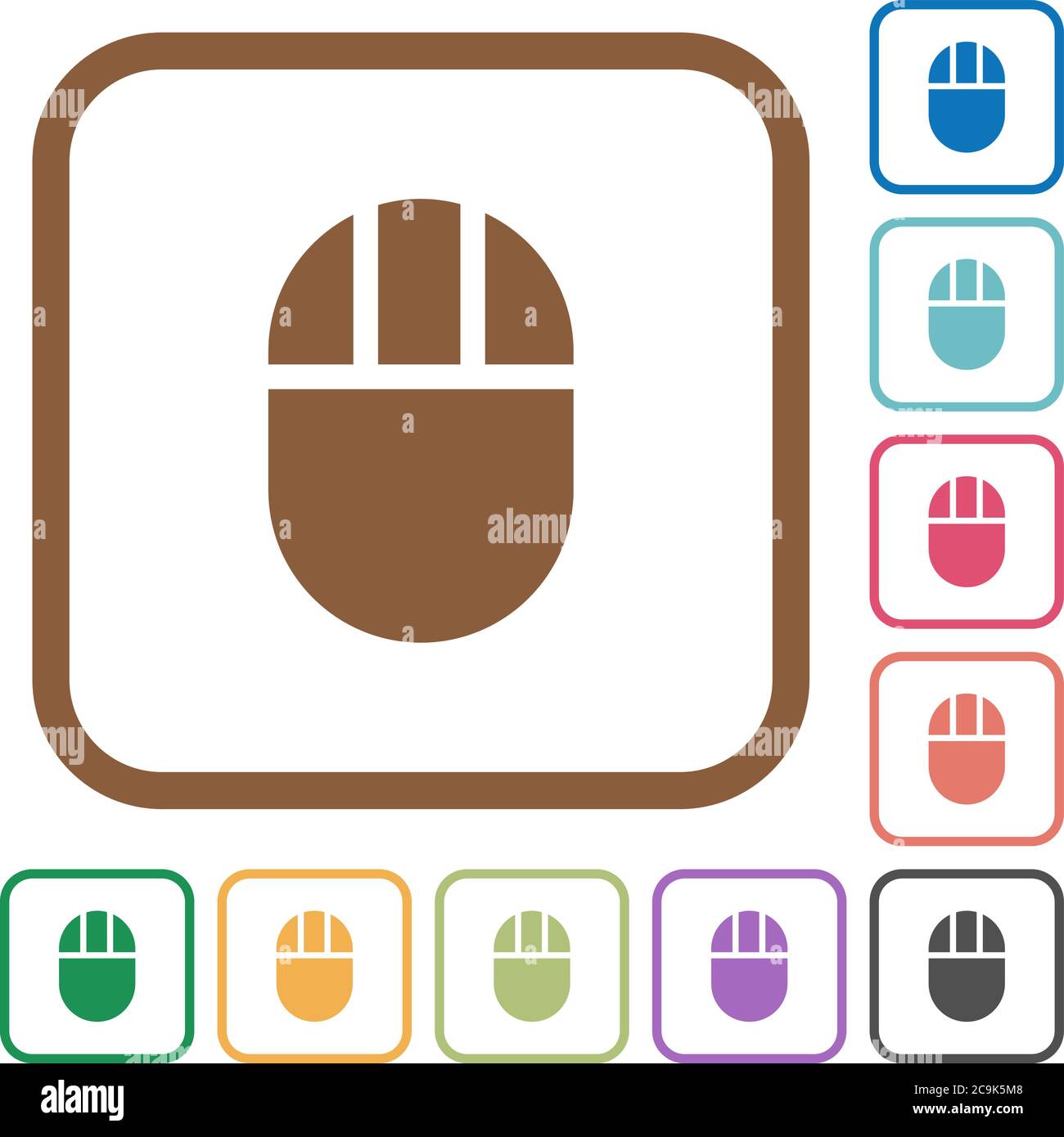 Three buttoned computer mouse simple icons in color rounded square ...