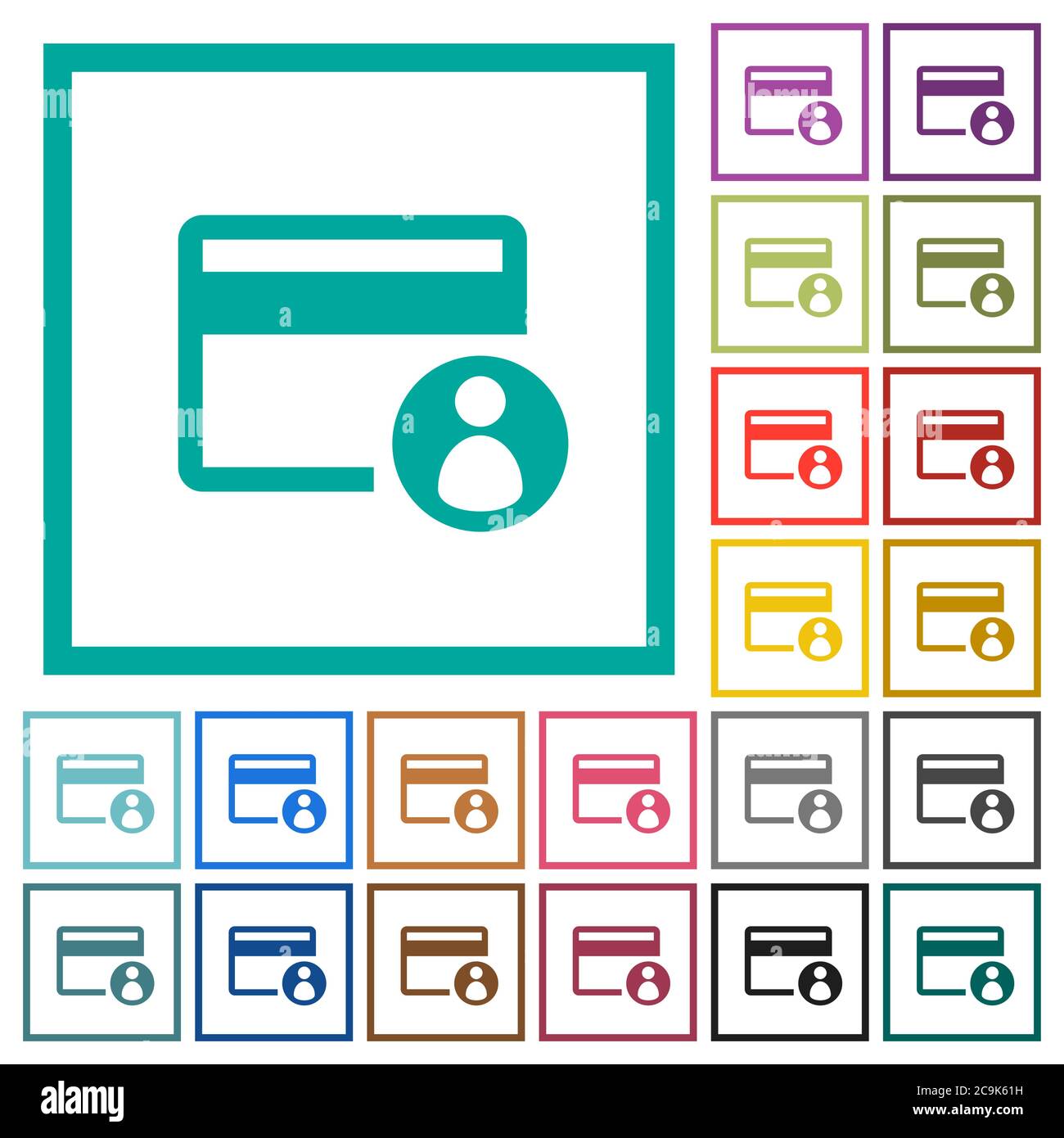 Cardholder of credit card flat color icons with quadrant frames on ...