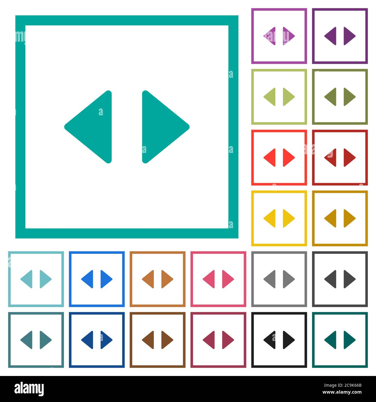 Horizontal control arrows flat color icons with quadrant frames on ...