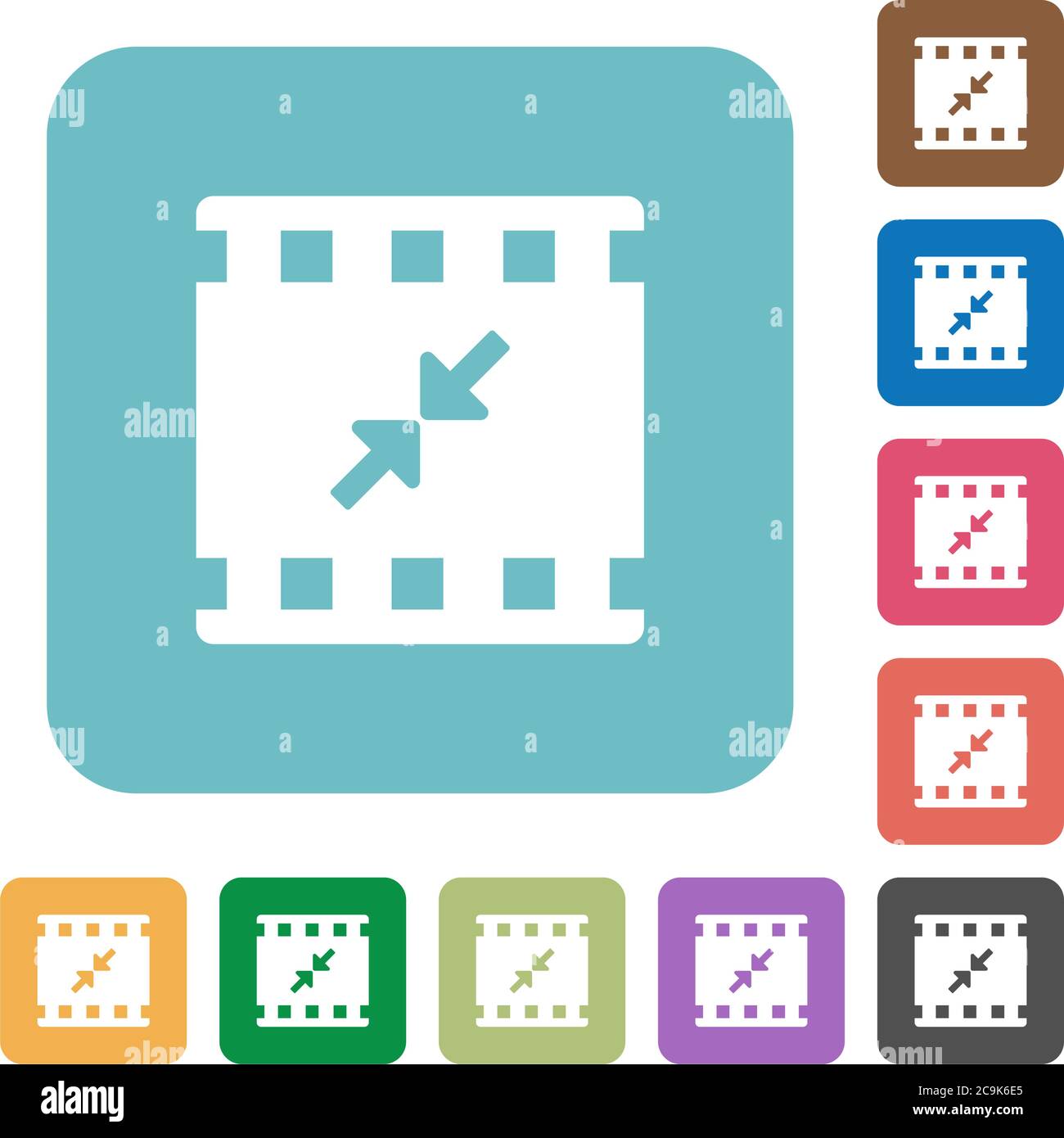 Movie resize small white flat icons on color rounded square backgrounds ...