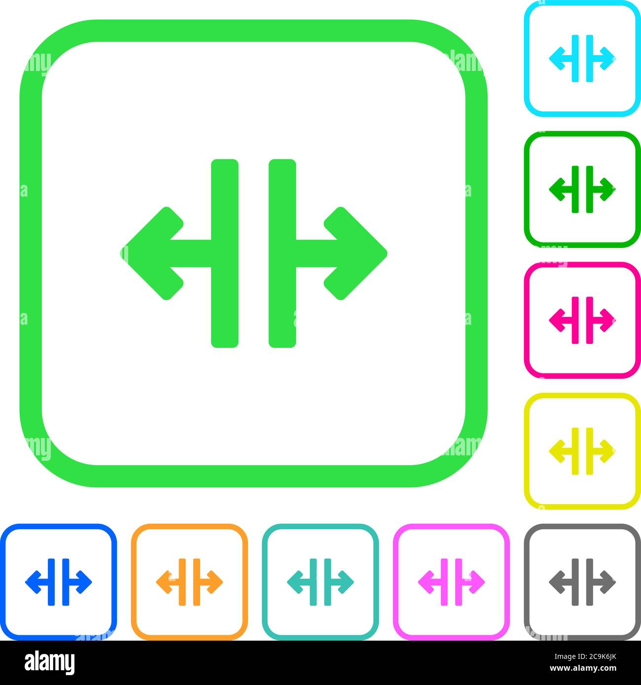 Vertical split tool vivid colored flat icons in curved borders on white ...