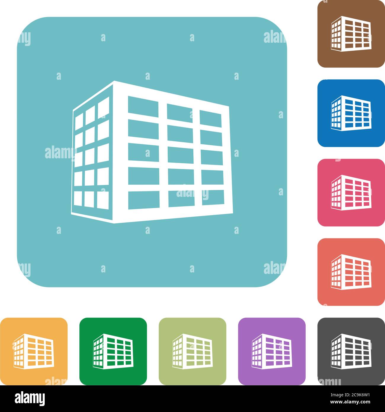 Office block white flat icons on color rounded square backgrounds Stock ...