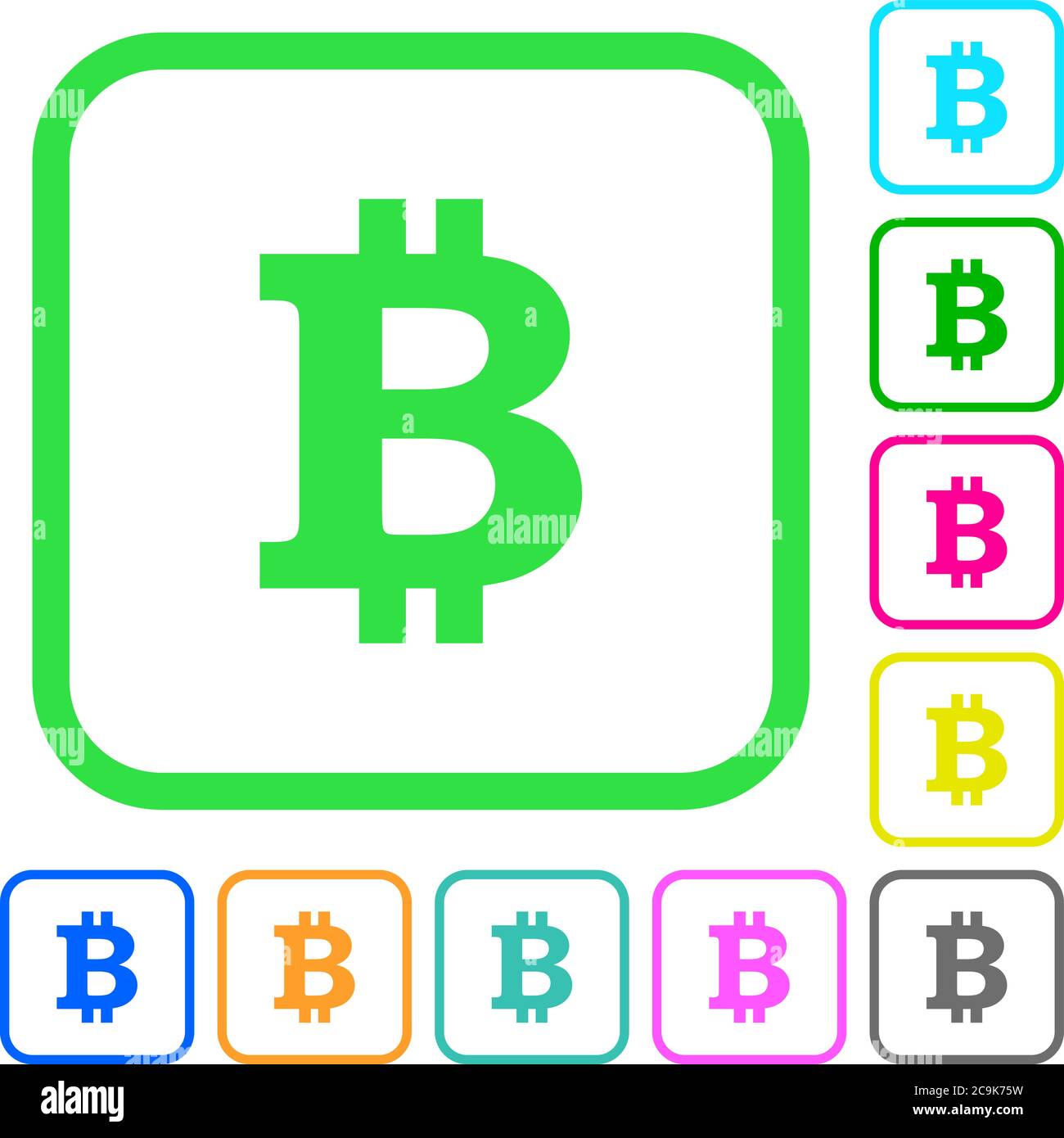 Bitcoin sign vivid colored flat icons in curved borders on white ...