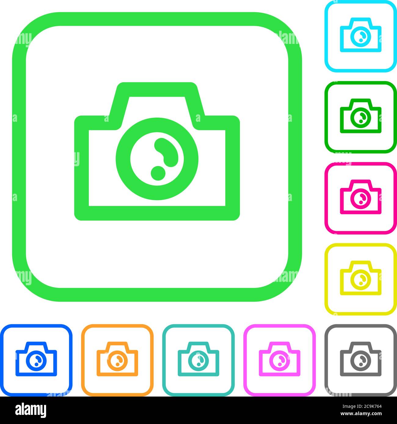 Camera vivid colored flat icons in curved borders on white background ...
