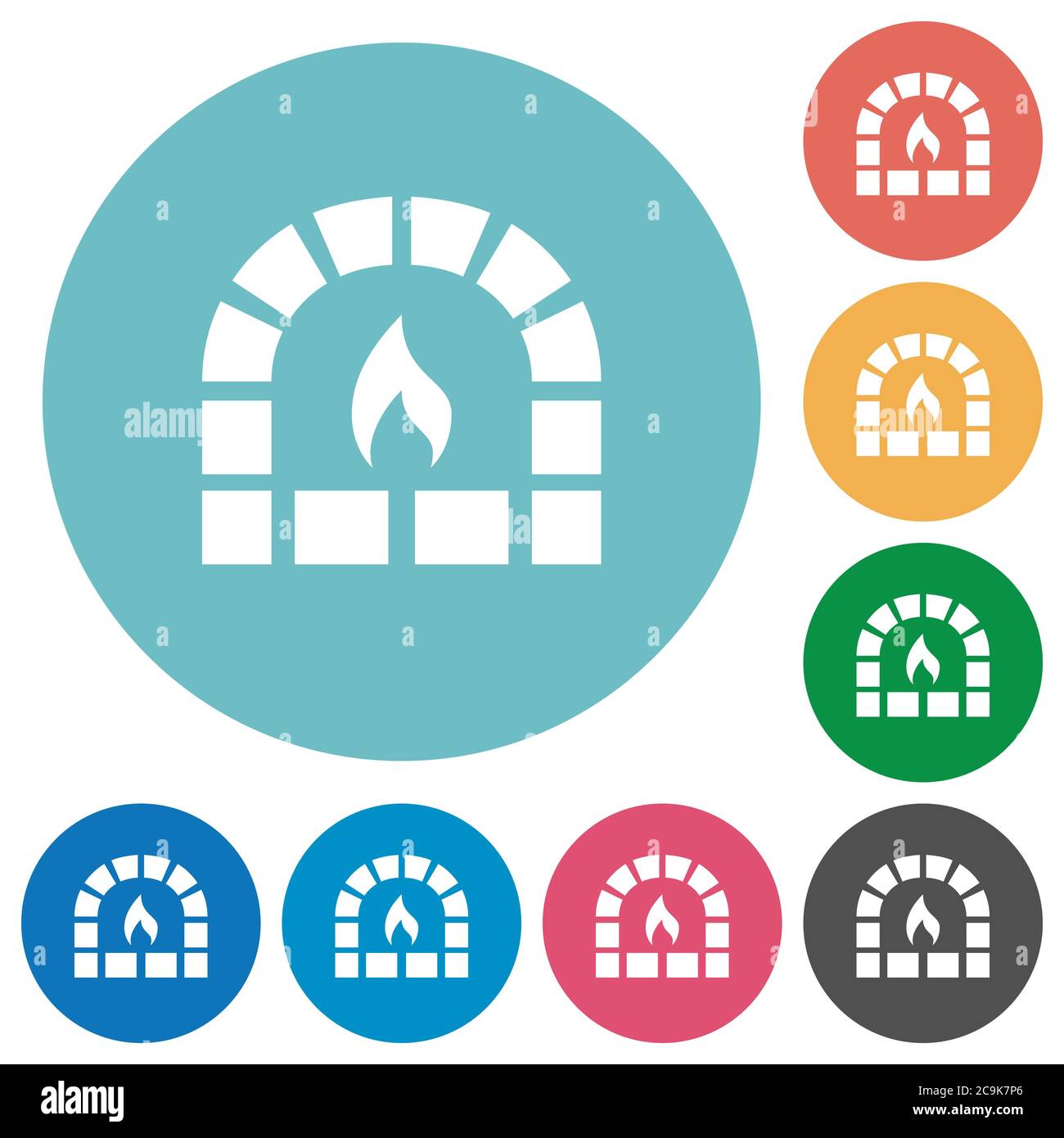 Stone oven flat white icons on round color backgrounds Stock Vector ...