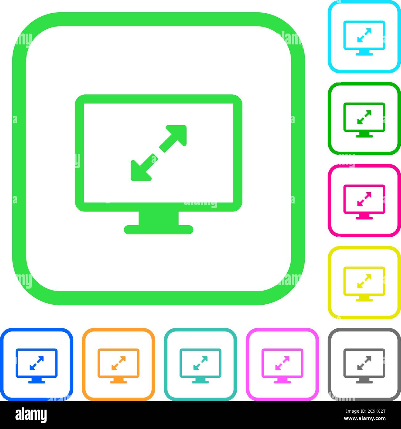 Adjust screen resolution vivid colored flat icons in curved borders on ...