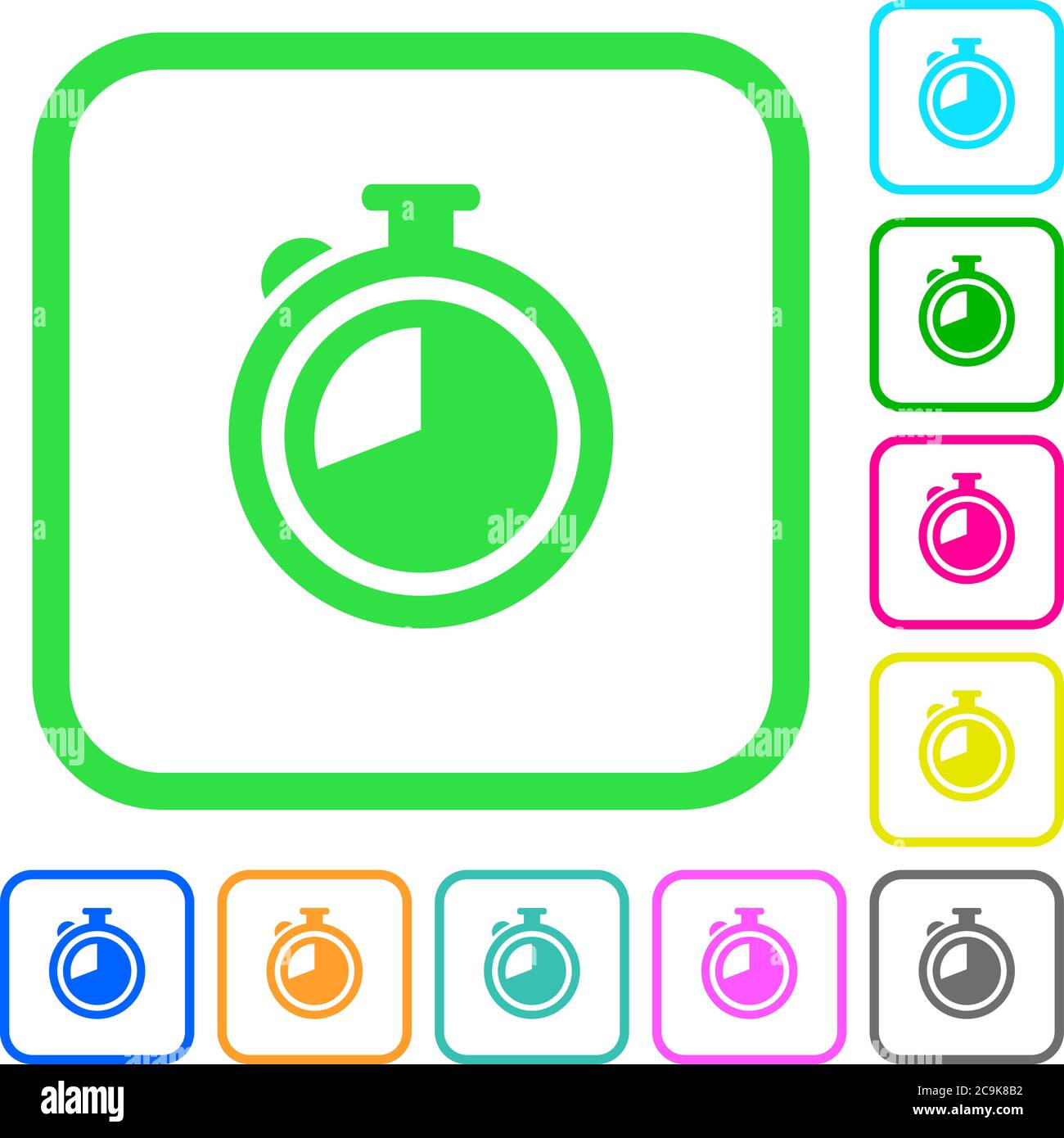 Timer vivid colored flat icons in curved borders on white background ...
