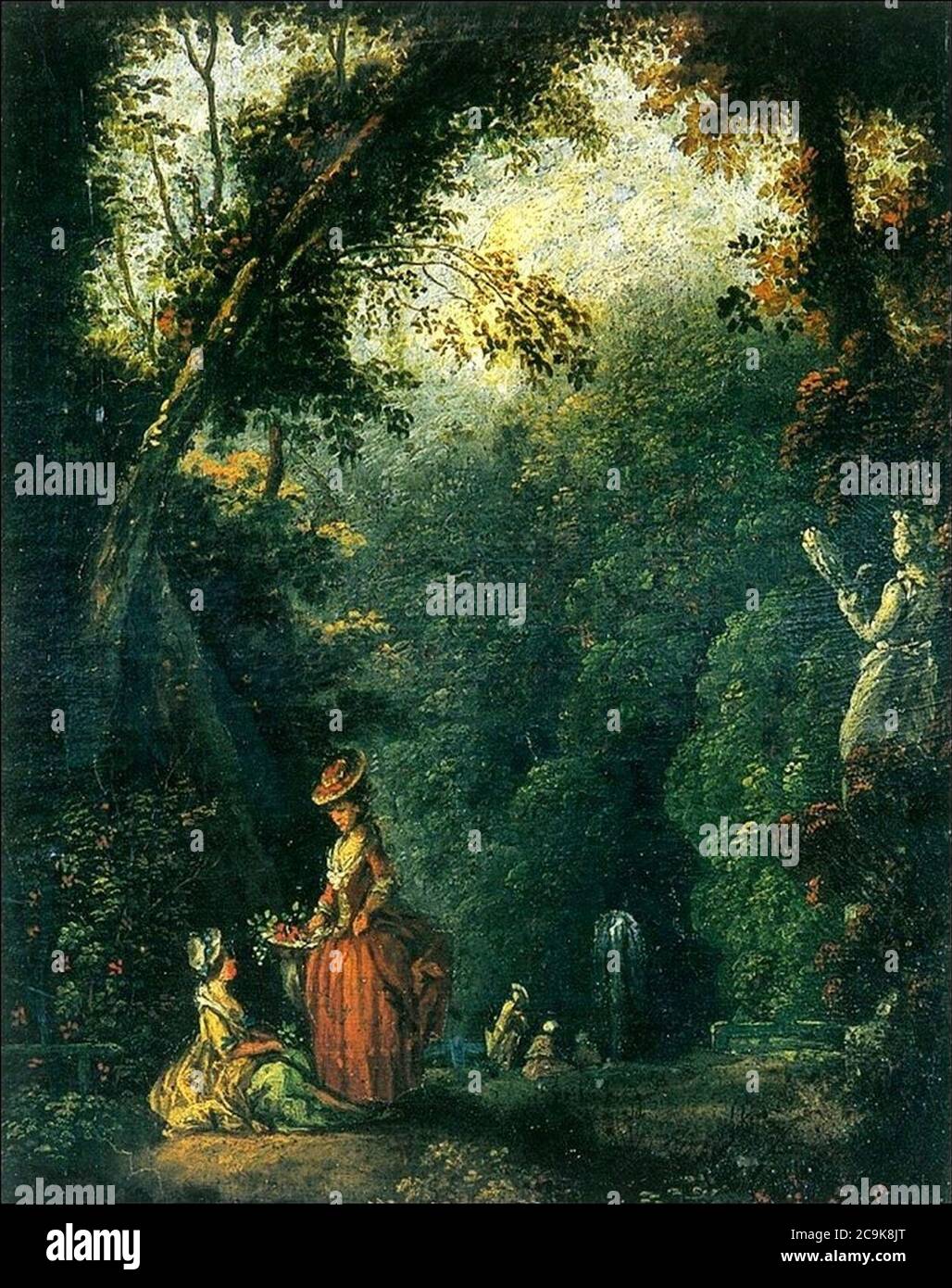 Jan Piotr Norblin - Towarzystwo w parku przy fontannie i posągu Cnoty ...
