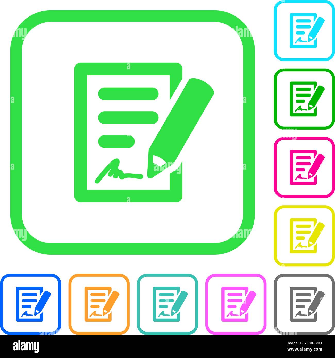 Signing contract vivid colored flat icons in curved borders on white ...
