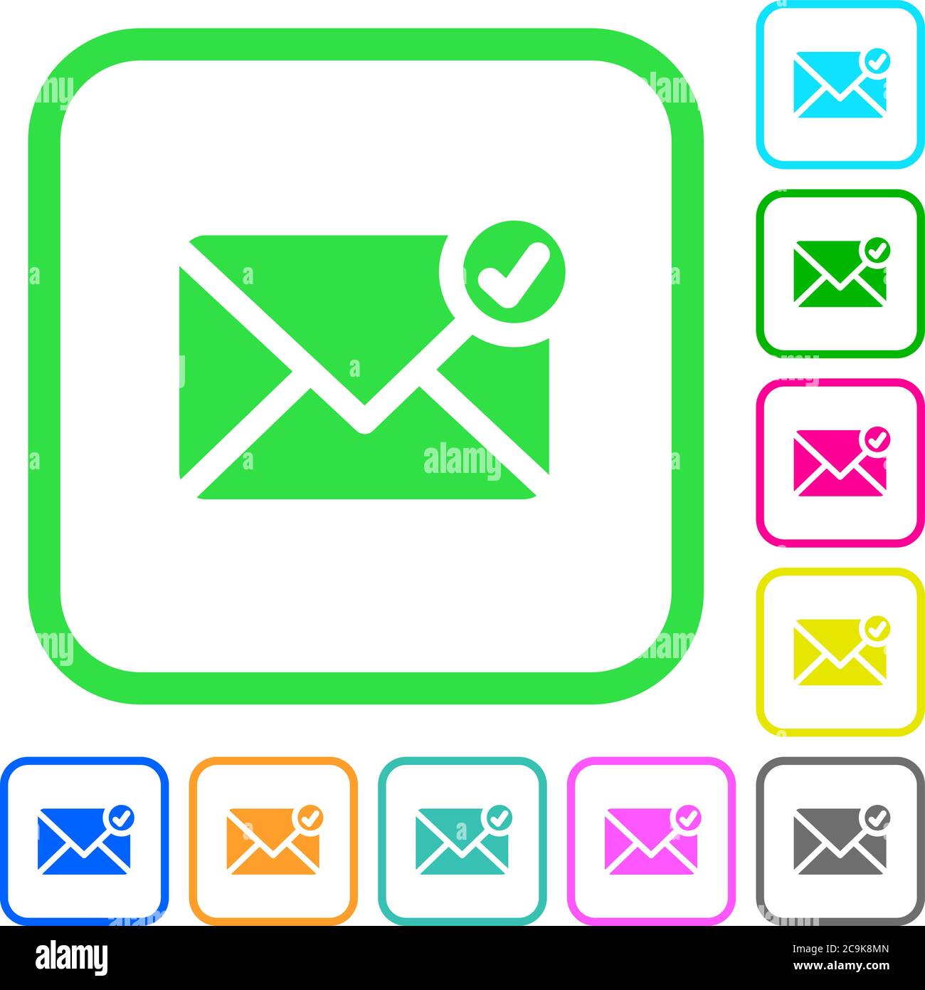 Mail sent vivid colored flat icons in curved borders on white ...