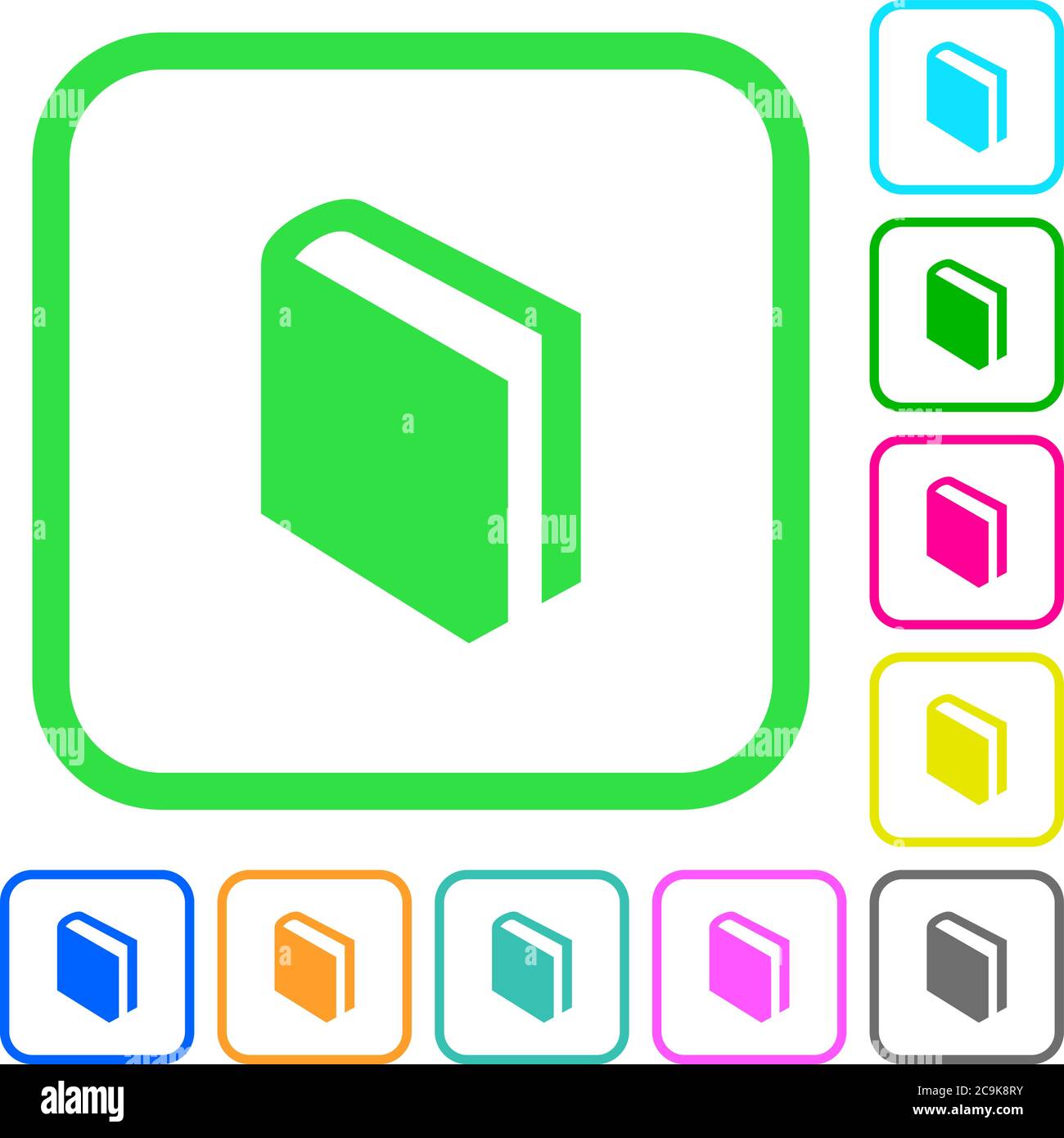 Single book vivid colored flat icons in curved borders on white ...