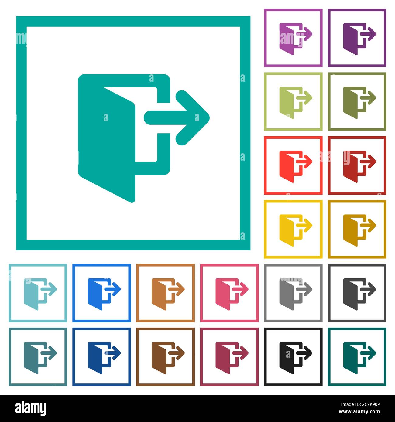 Exit flat color icons with quadrant frames on white background Stock ...