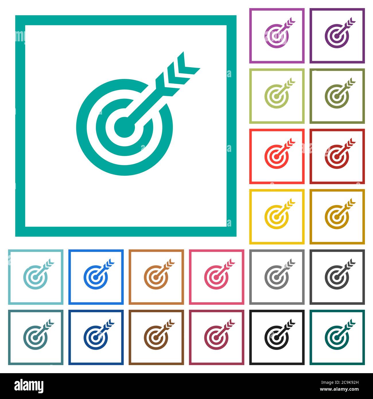 Target table with arrow flat color icons with quadrant frames on white ...