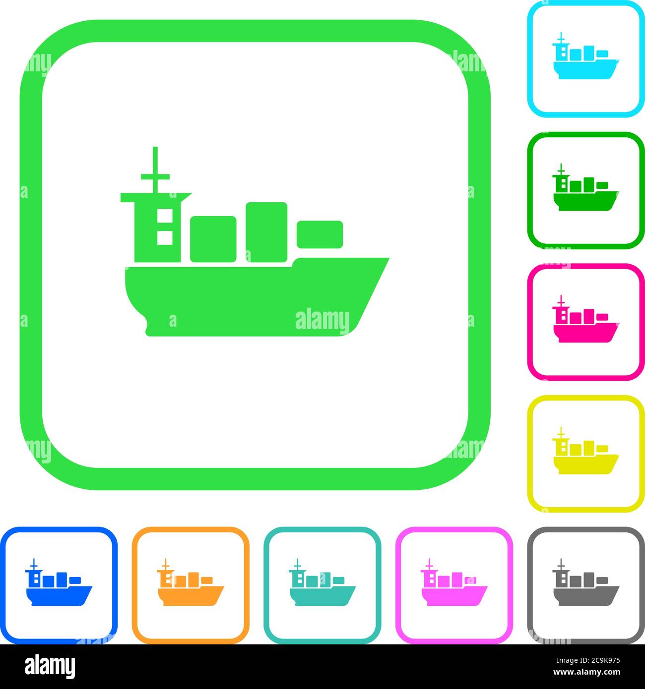 Sea transport vivid colored flat icons in curved borders on white ...
