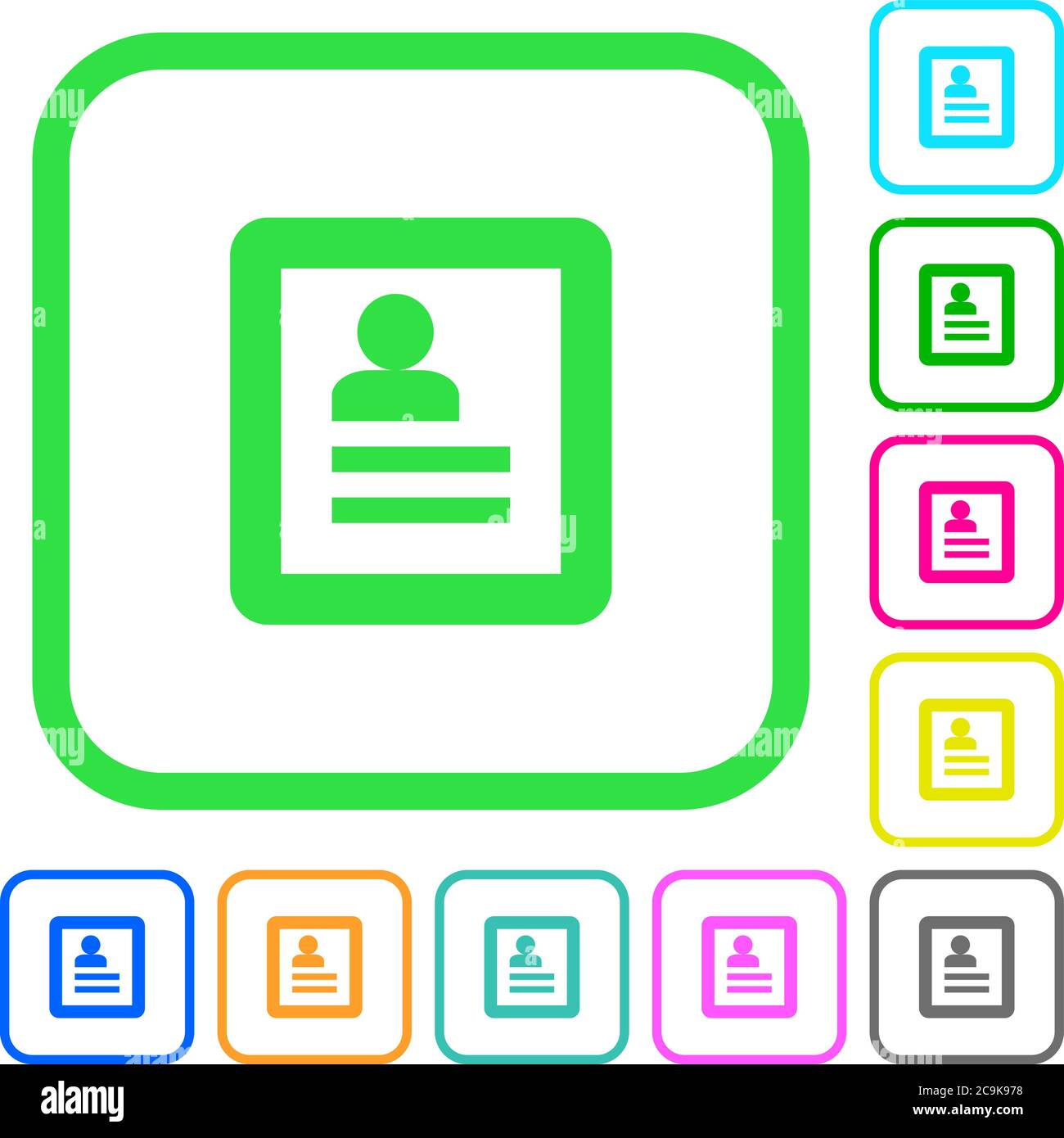 User profile vivid colored flat icons in curved borders on white ...