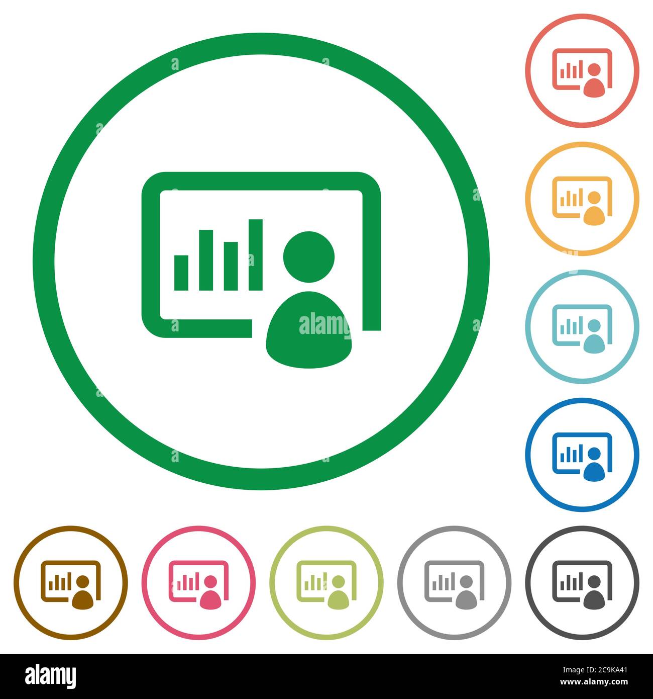 Presentation flat color icons in round outlines on white background ...