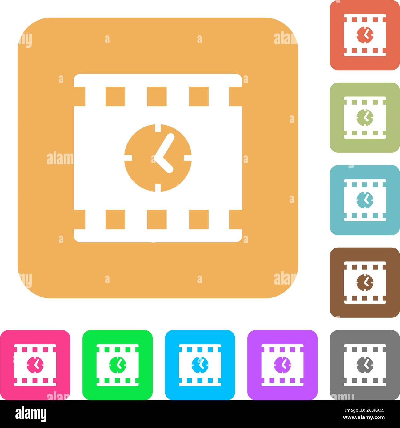 Movie playing time flat icons on rounded square vivid color backgrounds ...