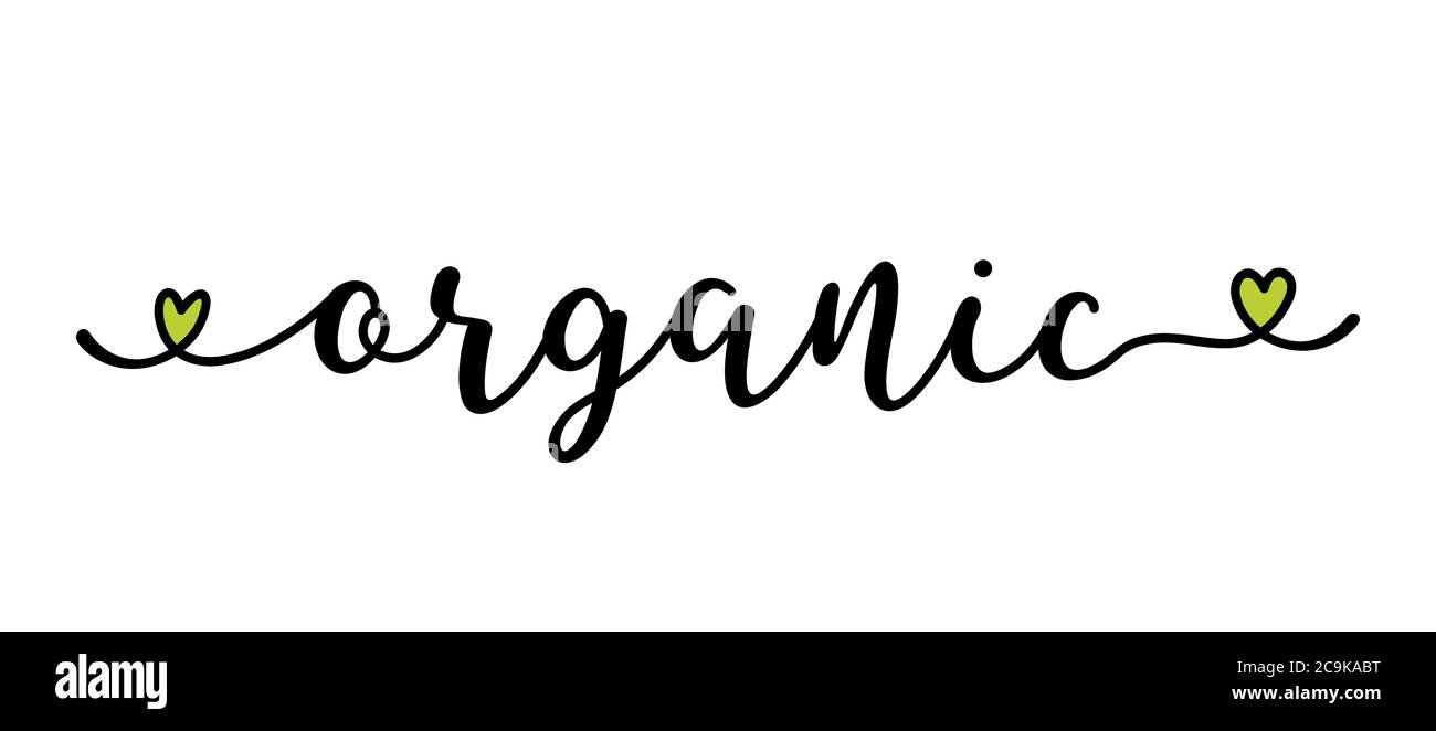 Hand sketched ORGANIC word as banner or logo. Lettering for header ...