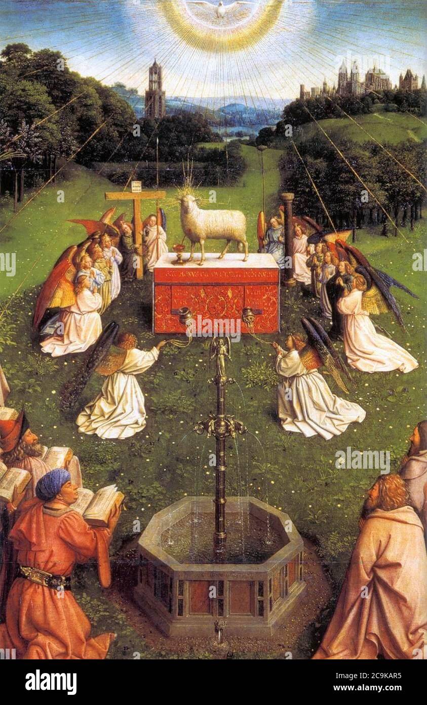 Jan van Eyck - The Ghent Altarpiece - Adoration of the Lamb (detail ...