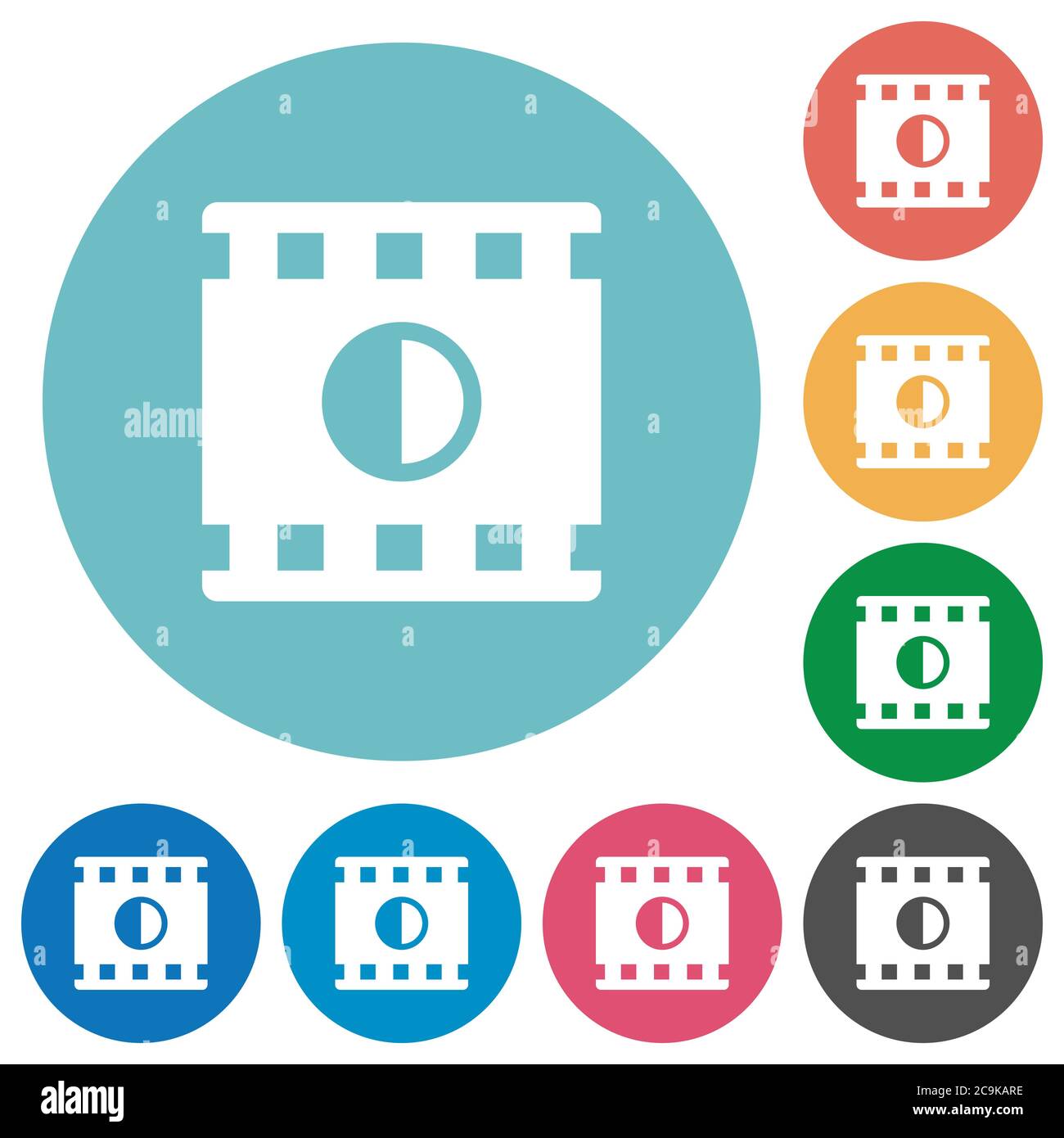 Movie contrast flat white icons on round color backgrounds Stock Vector ...