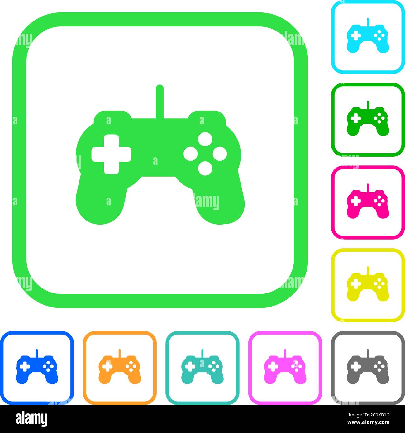 Game controller vivid colored flat icons in curved borders on white ...