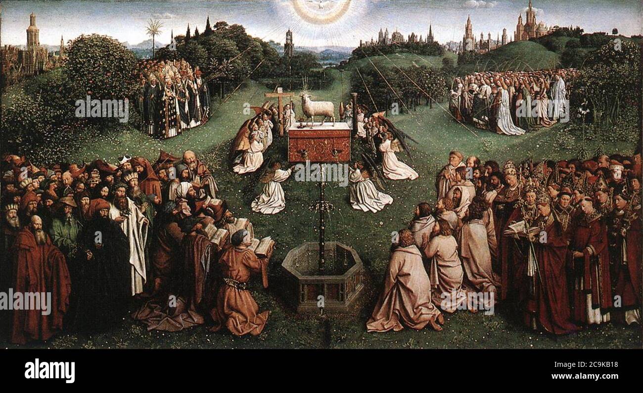 Jan van Eyck The Ghent Altarpiece - Adoration of the Lamb Stock Photo ...
