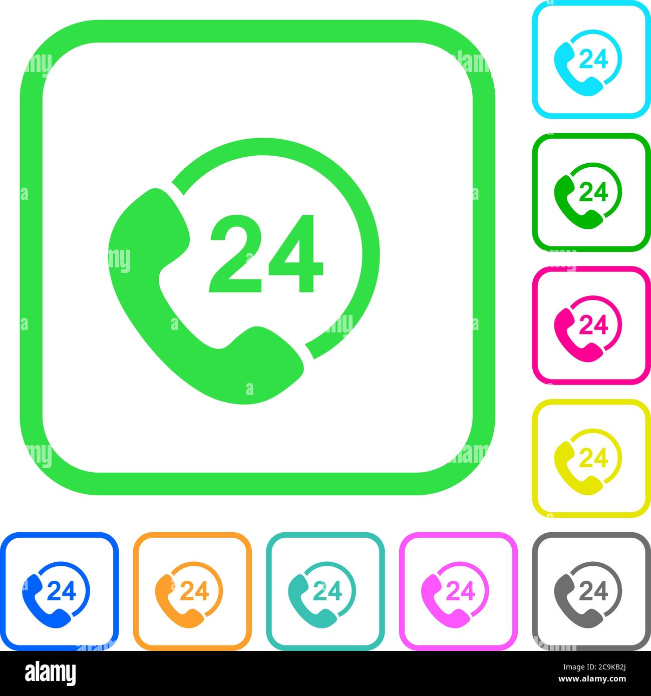 All day service vivid colored flat icons in curved borders on white ...