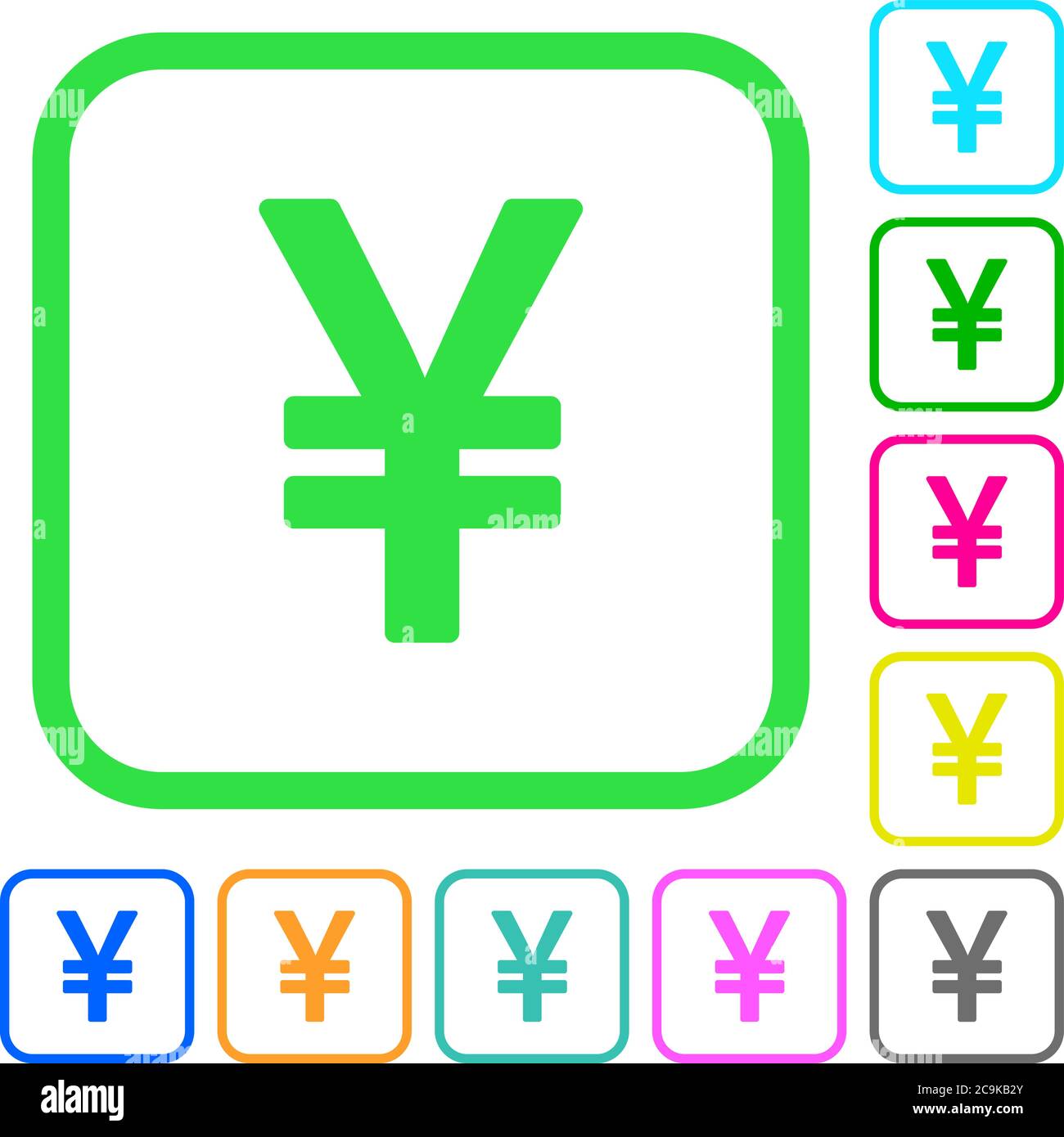 Japanese Yen sign vivid colored flat icons in curved borders on white ...