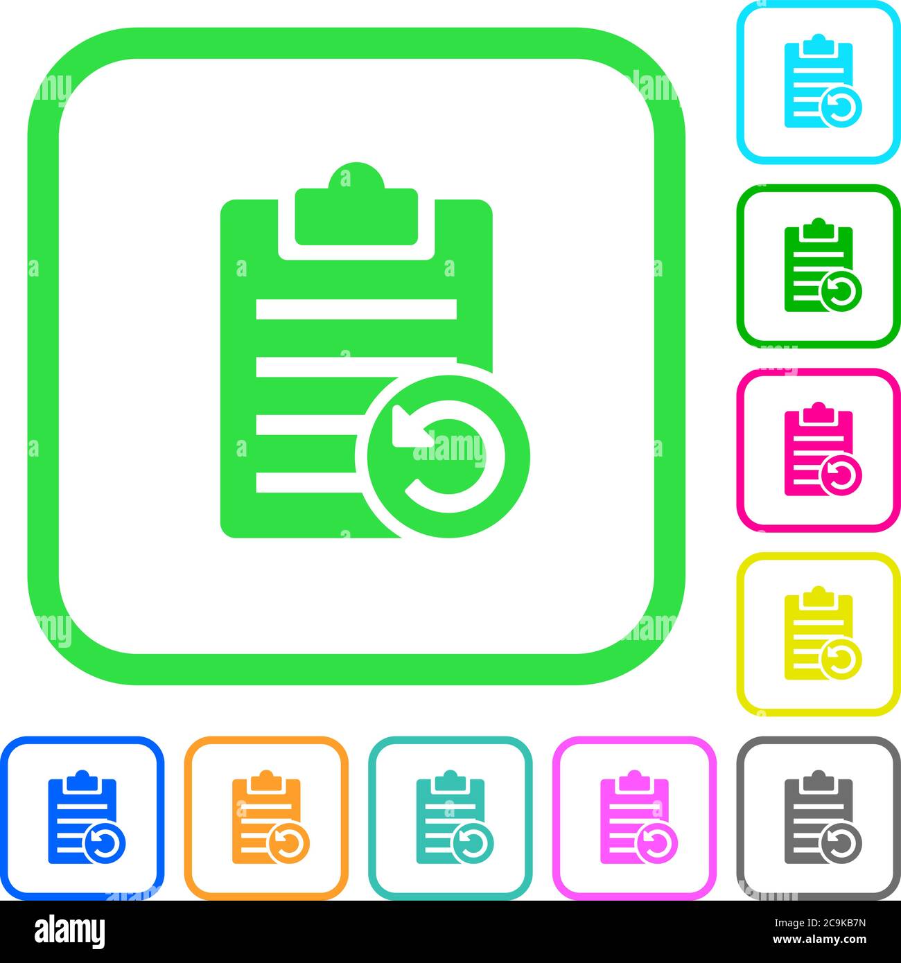 Undo note changes vivid colored flat icons in curved borders on white ...