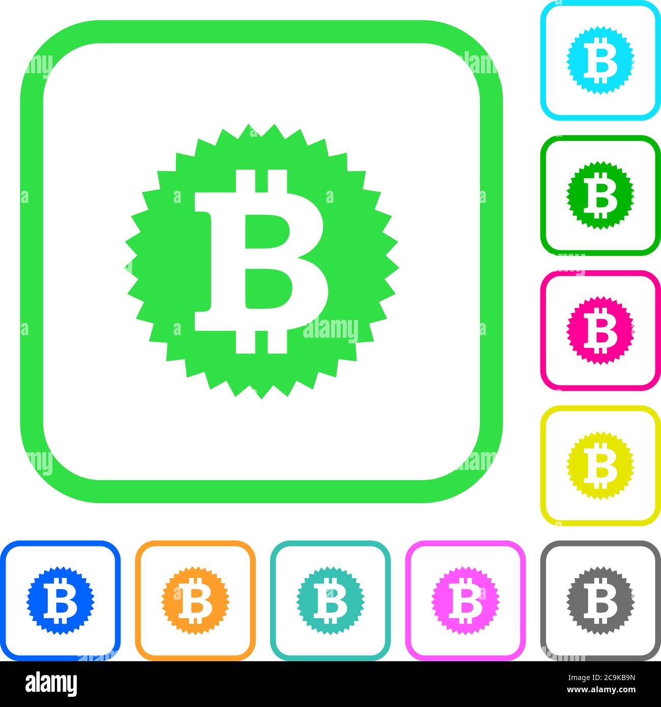 Bitcoin sticker vivid colored flat icons in curved borders on white ...