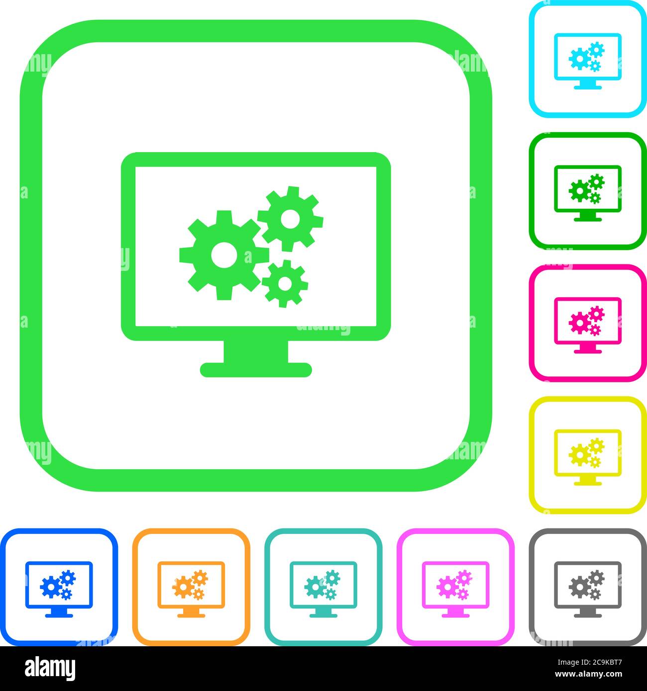 Screen settings vivid colored flat icons in curved borders on white ...