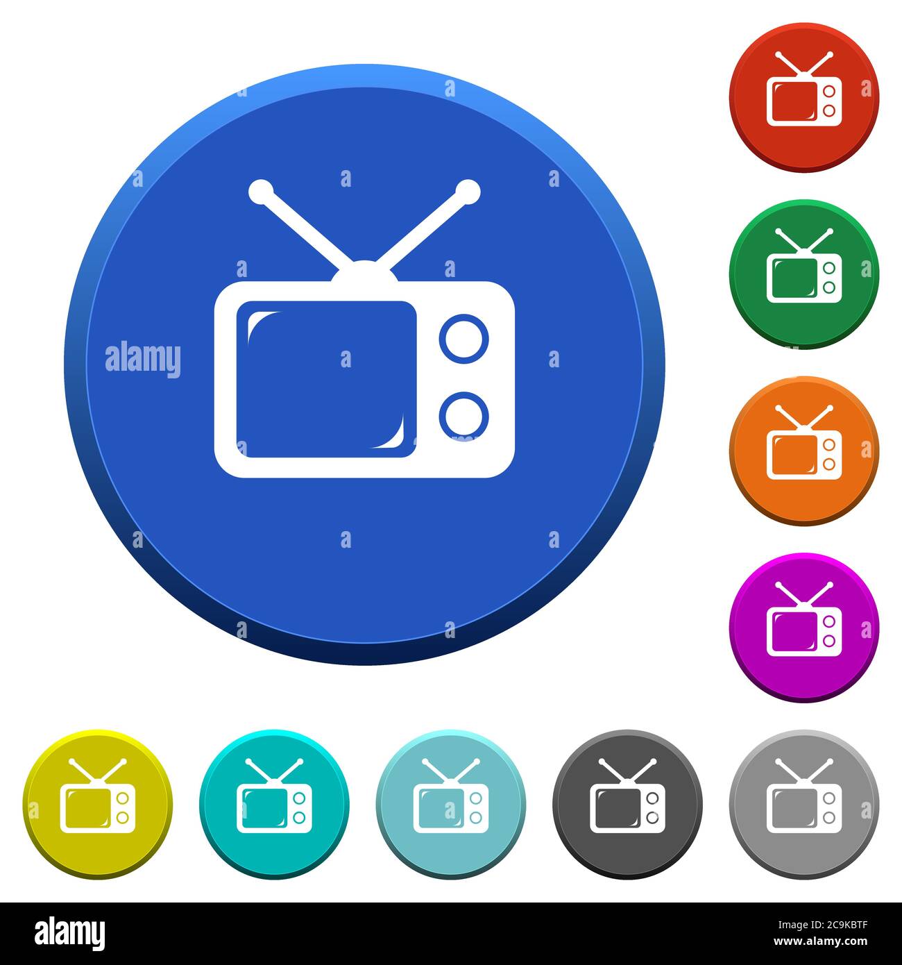 Vintage retro television round color beveled buttons with smooth ...
