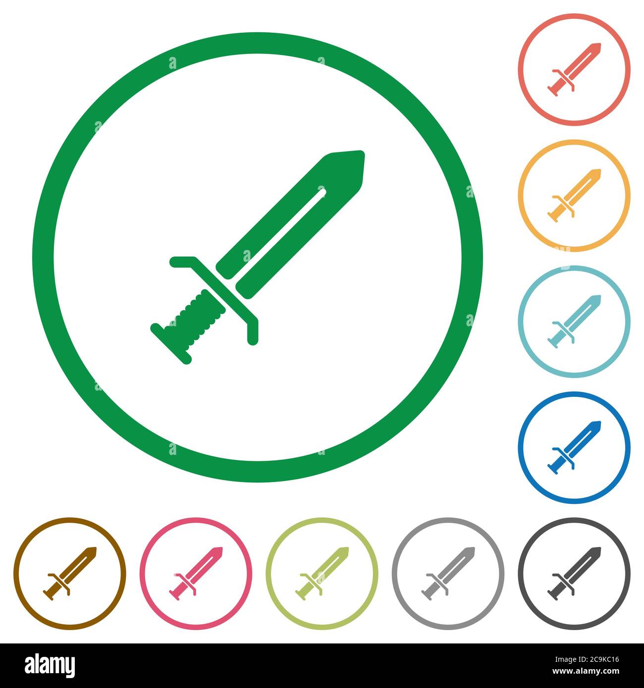 Sword flat color icons in round outlines on white background Stock ...