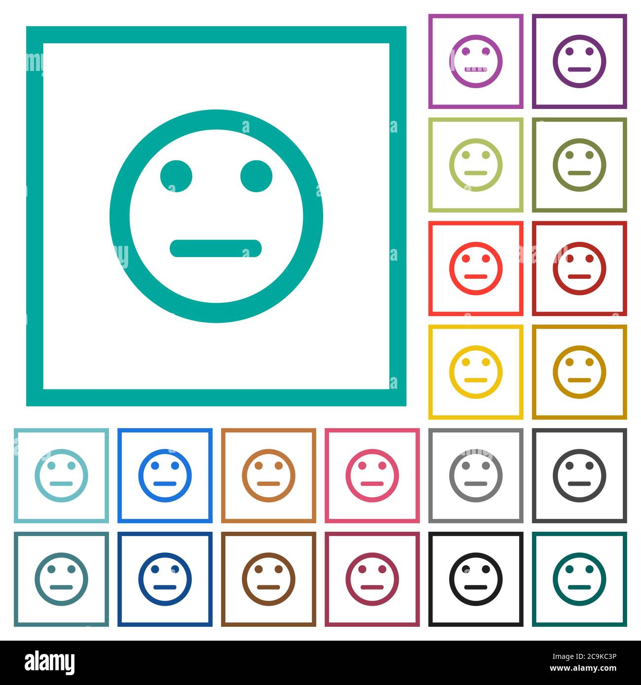Neutral emoticon flat color icons with quadrant frames on white ...