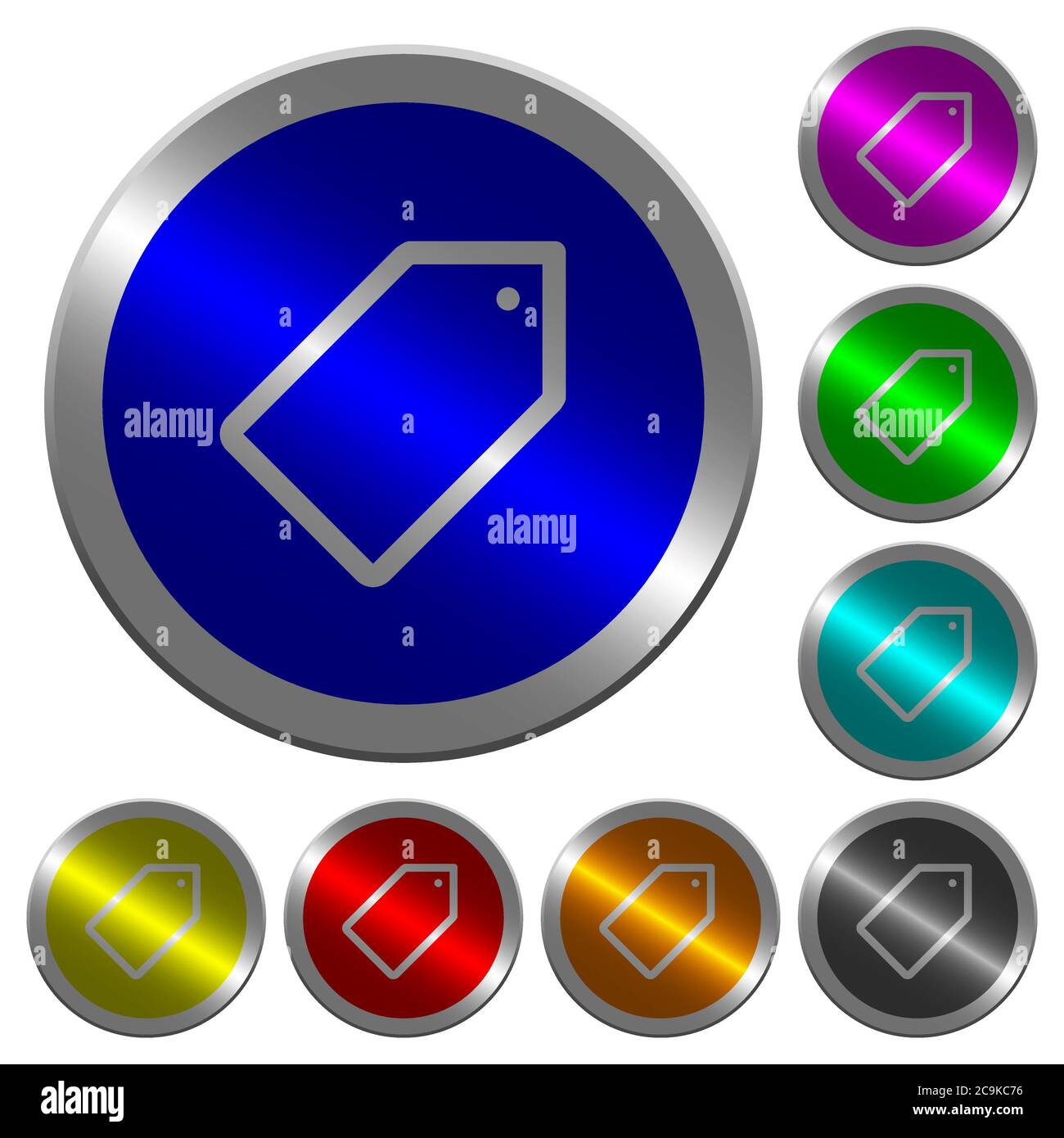 Single tag icons on round luminous coin-like color steel buttons Stock ...